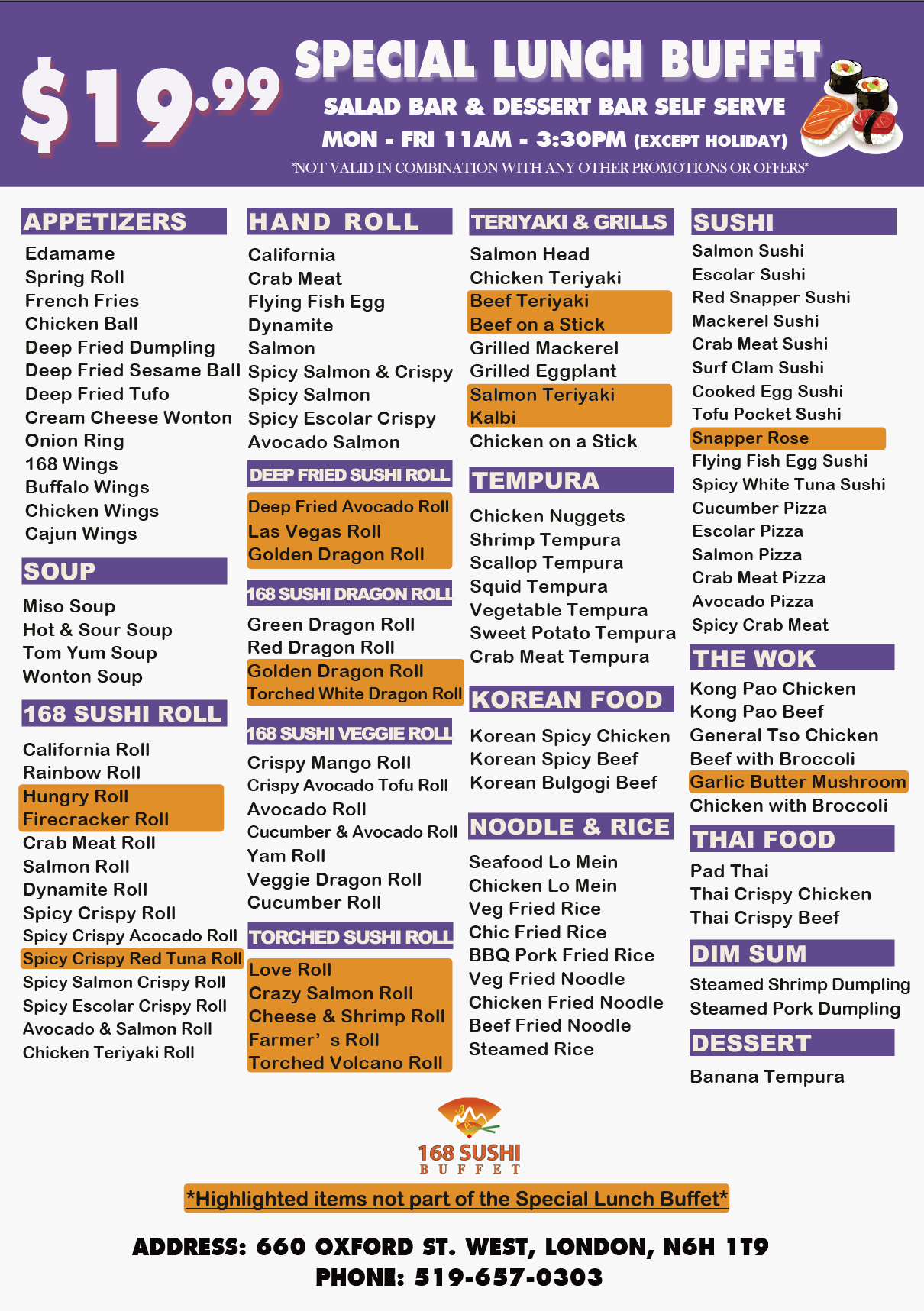 Lunch & Dinner Special Offers | 168 Sushi | Sushi Buffet