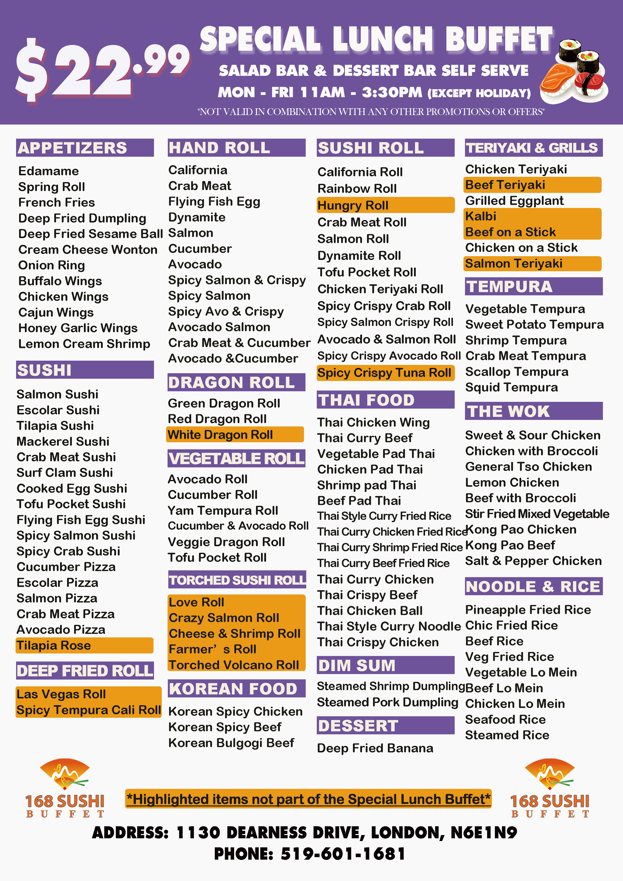 Lunch & Dinner Special Offers | 168 Sushi | Sushi Buffet